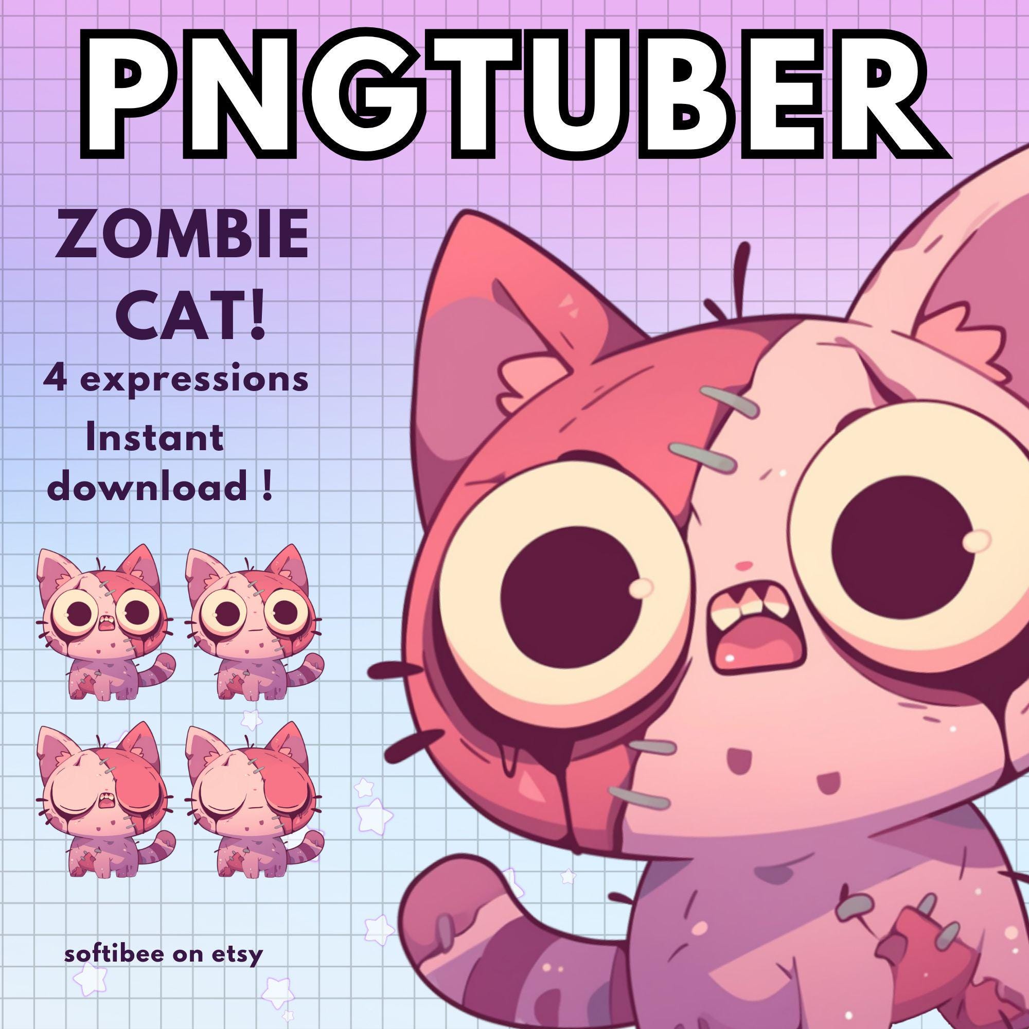 Pngtuber Zombie Cat Vtuber Model for Twitch | 4x Png Tuber Reactive ...