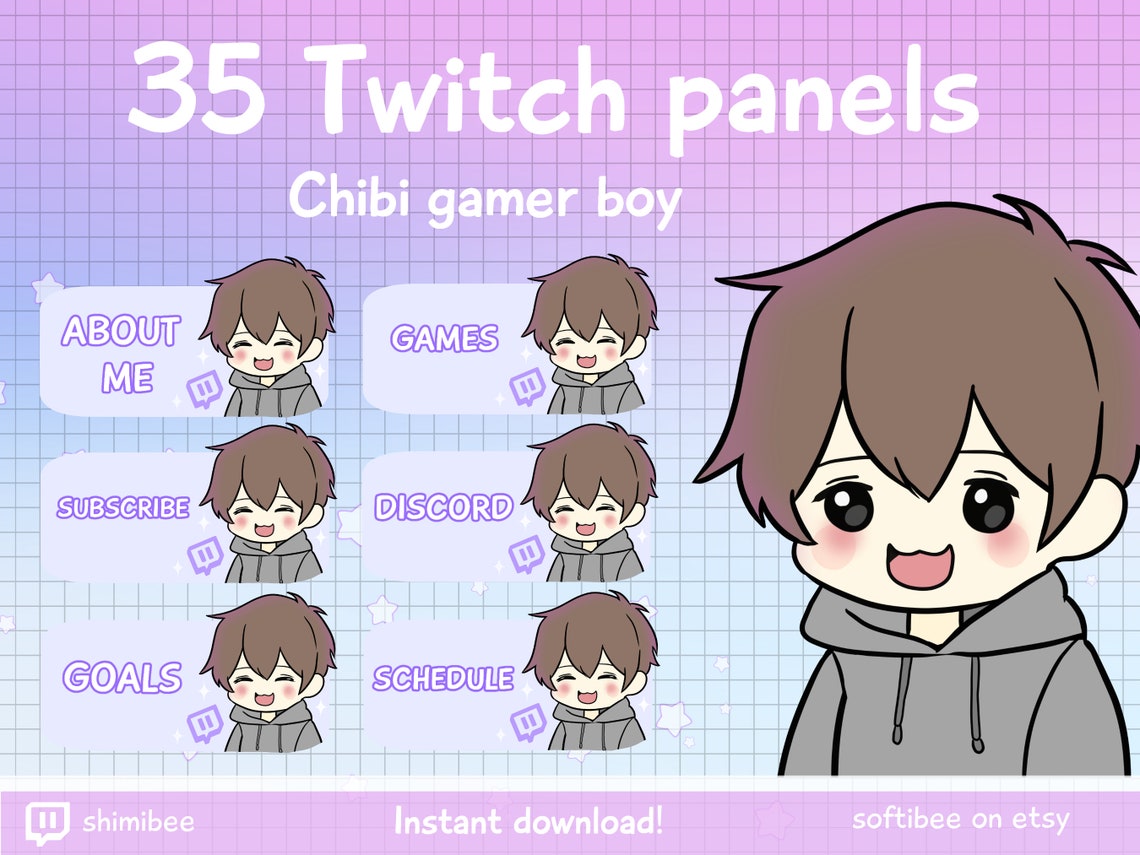 Twitch Panels Chibi Anime Boy 35x Kawaii Gamer Panels With - Etsy