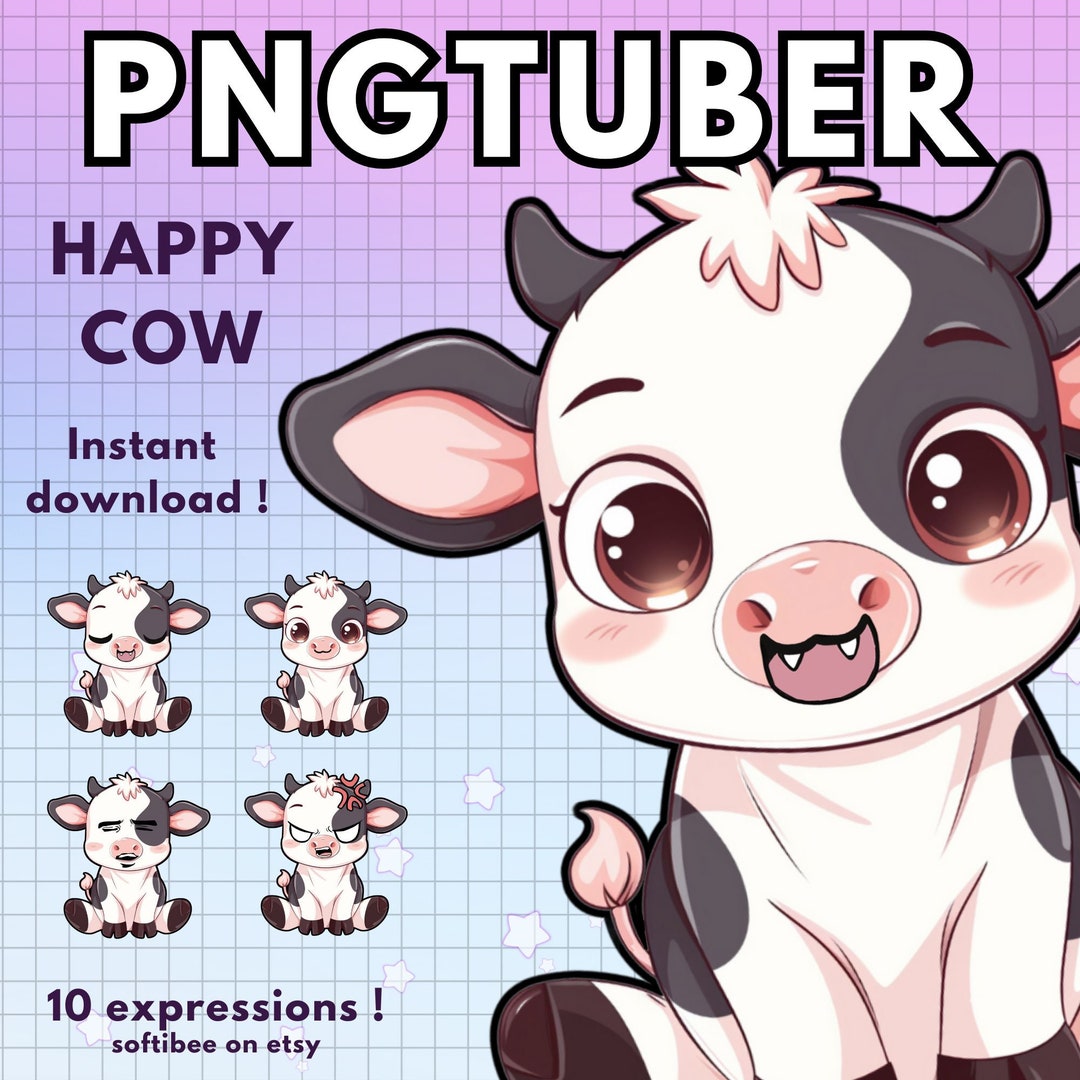 Pngtuber Cow Vtuber Model for Twitch | 10x Black Png Tuber Reactive ...