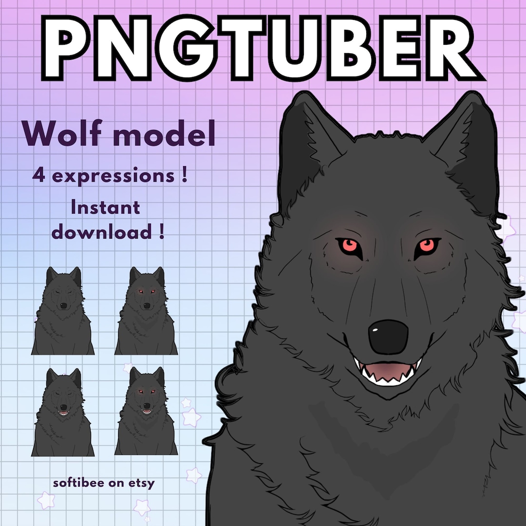 Wolf Pngtuber Model ! Pre-made Vtuber Model / Animal Png Tuber for Twitch & Youtube / Black V ...