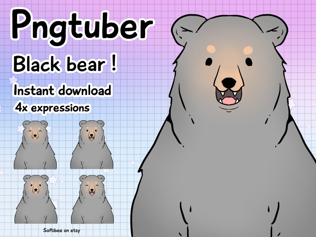 Pngtuber Bear! 4x Black Pngtuber Premade Animal Black Edition for ...