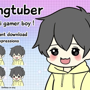 Pngtuber Boy ! Png Tuber 4x Chibi Male Vtubers With Black Hair Yellow ...