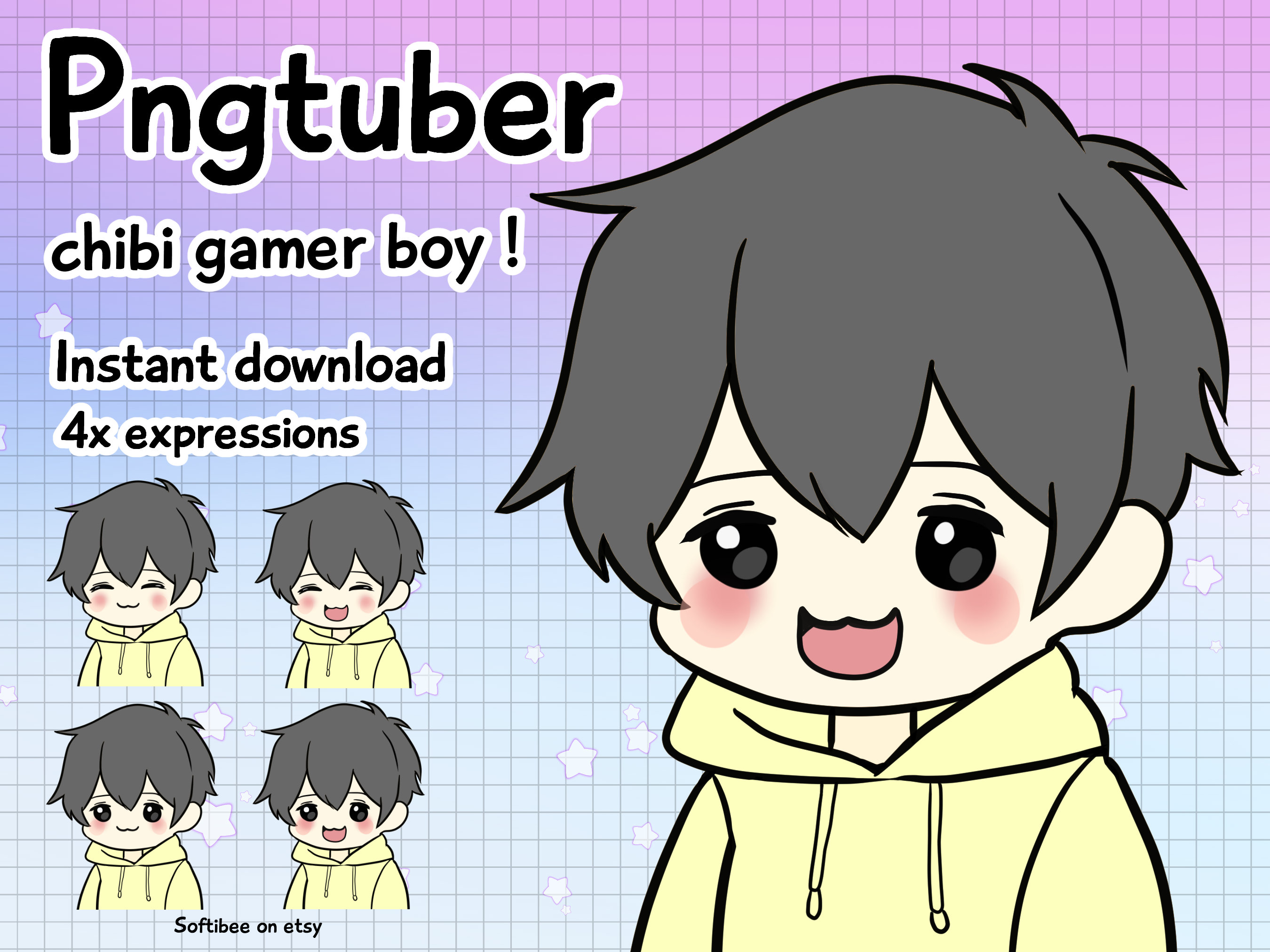 Pngtuber Boy ! Png Tuber 4x Chibi Male Vtubers With Black Hair Yellow ...