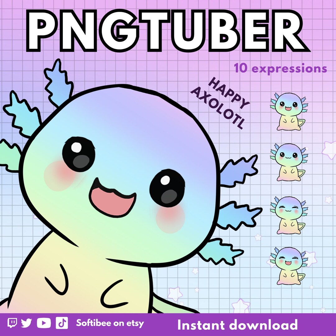 Axolotl Pngtuber X10 Rainbow V-tuber Premade Png Tuber | Kawaii Animal ...