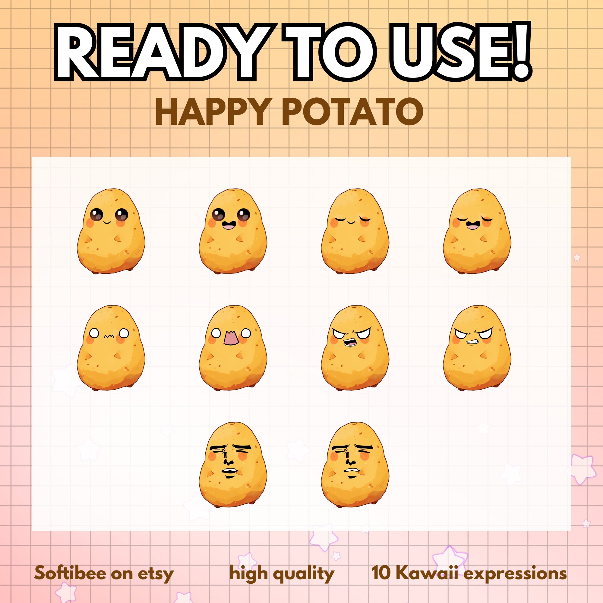 Pngtuber Potato | 10x Kawaii Food Chibi Vtuber Model for Twitch ...