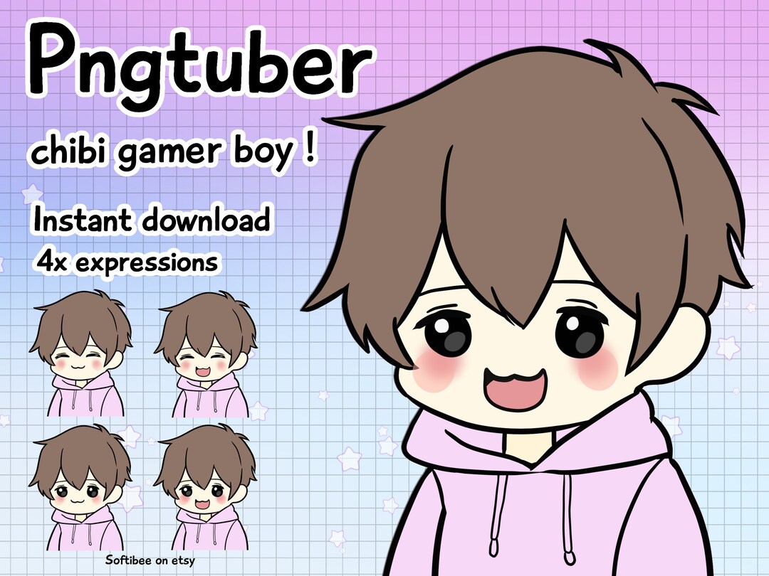 Pngtuber | Chibi Cute Talking Anime Boy Lavnder Purple Hoodie | Ready ...