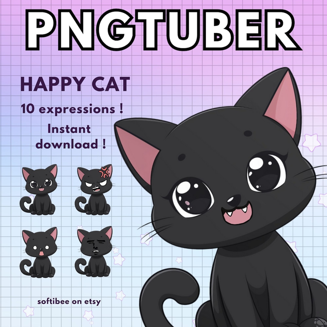 Pngtuber Cat Vtuber Model for Twitch | 10x Black Png Tuber Reactive ...