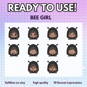 Pngtuber - Cute Bee Girl | 10 Expressions | Dark Skin Vtuber Model Girl ...