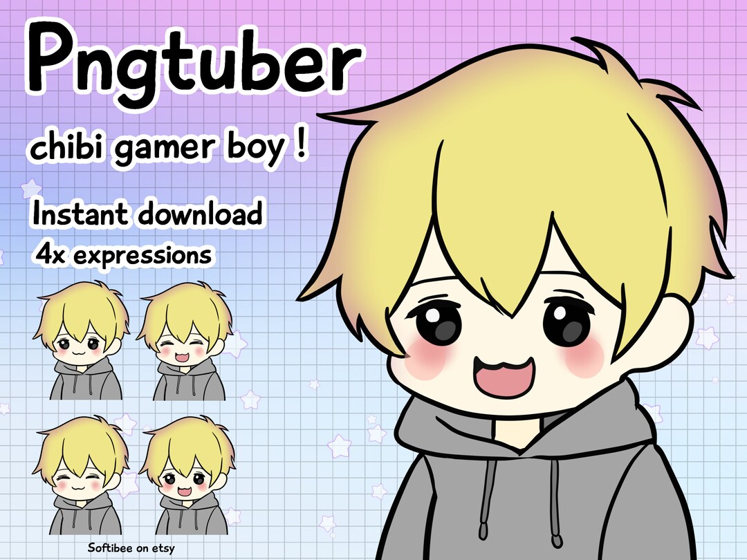 Vtuber Male Model ! X4 Kawaii Chibi Boy Pngtuber Anime With Blond Hair ...