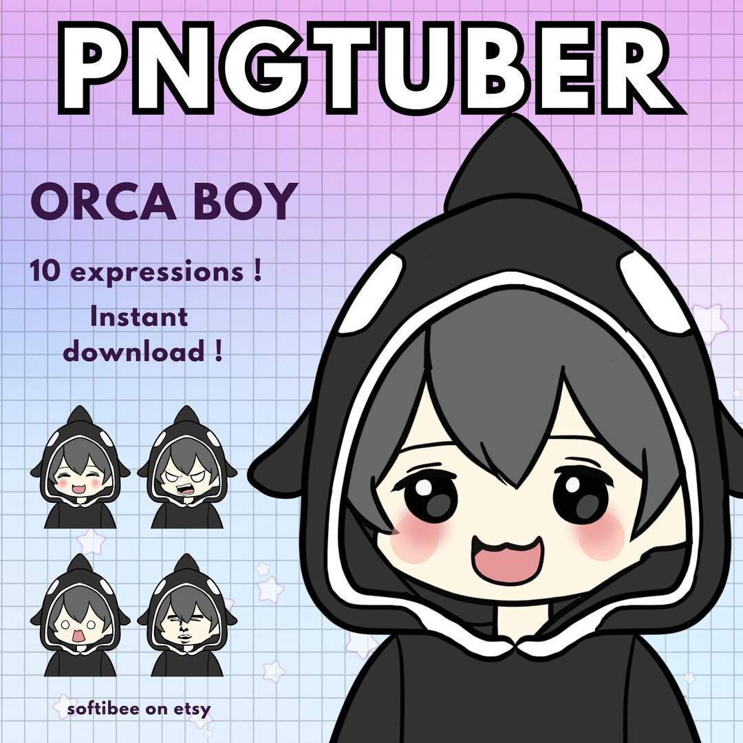 Orca Pngtuber Male Model | Chibi Pngtuber Model Vtuber Dragon Black ...