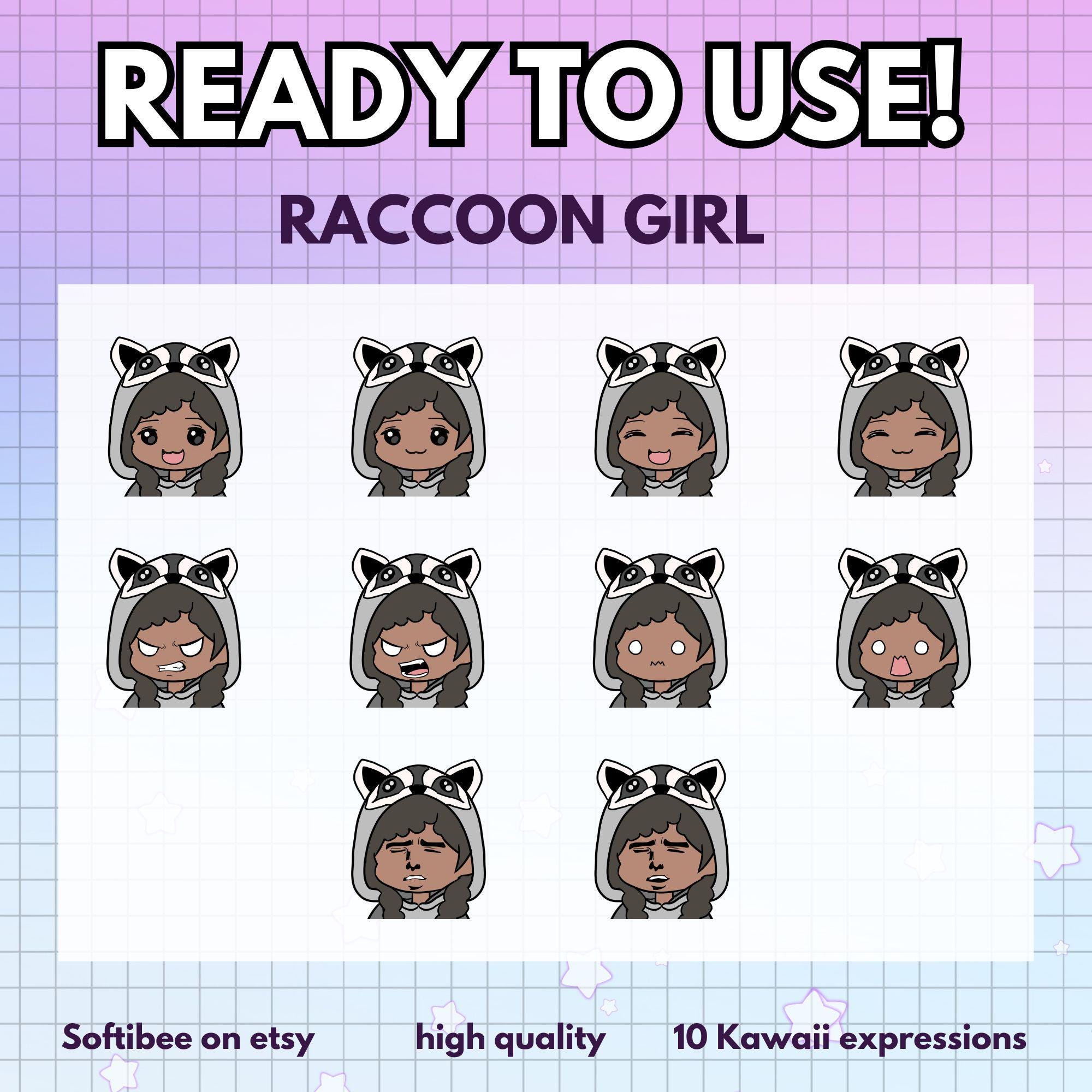 Vtuber Racoon Girl Pngtuber Model for Twitch | 10x Png Tuber Reactive ...