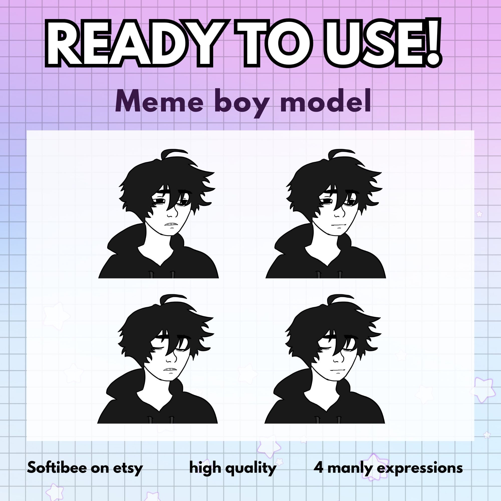Pngtuber Male X4 Png Tuber Meme Boy Anime With Black Hair Vtuber Model ...