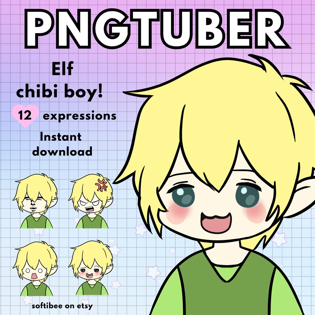 Png Tuber Elf X12 Vtuber Male Model Pack Chibi Blond Hair 2d Anime Boy ...