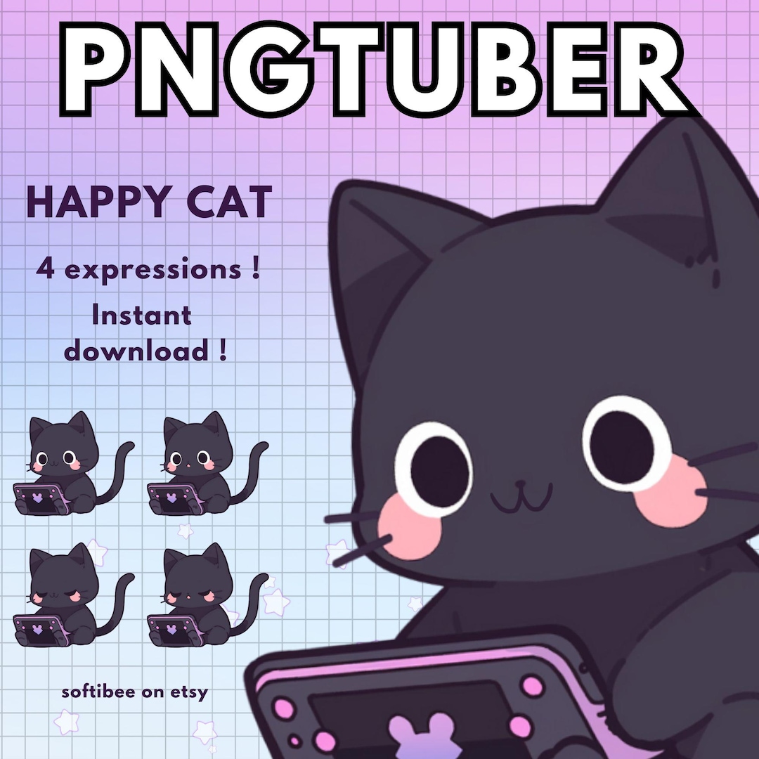 Black Cat Pngtuber Model 4x | Gamer Furry Cat Png Tuber | Chibi Vtubers ...