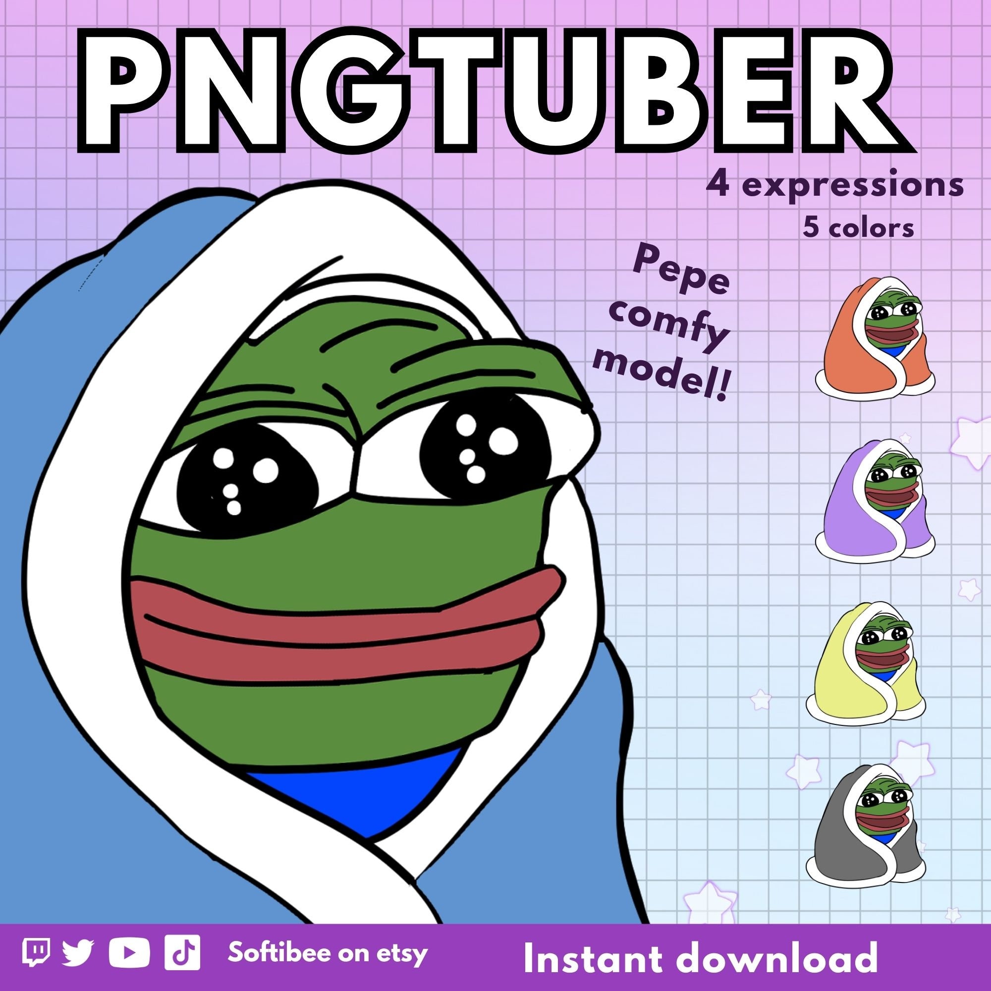 Vtuber Frog Pepe for Twitch 4x Pepe Under Blanket Cozy Pngtuber Avatars ...