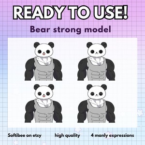 Bear Pngtuber Panda Gym Bro ! 4x Bear Pre-made Vtuber Male Model ...