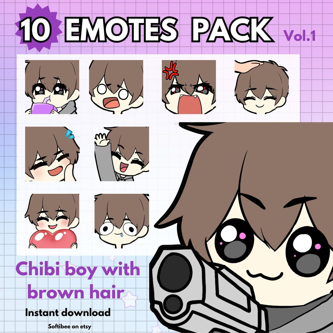 Boy Emotes Twitch Bundle Vo.1 ! X10 Chibi Emotes Boy Anime With Brown ...