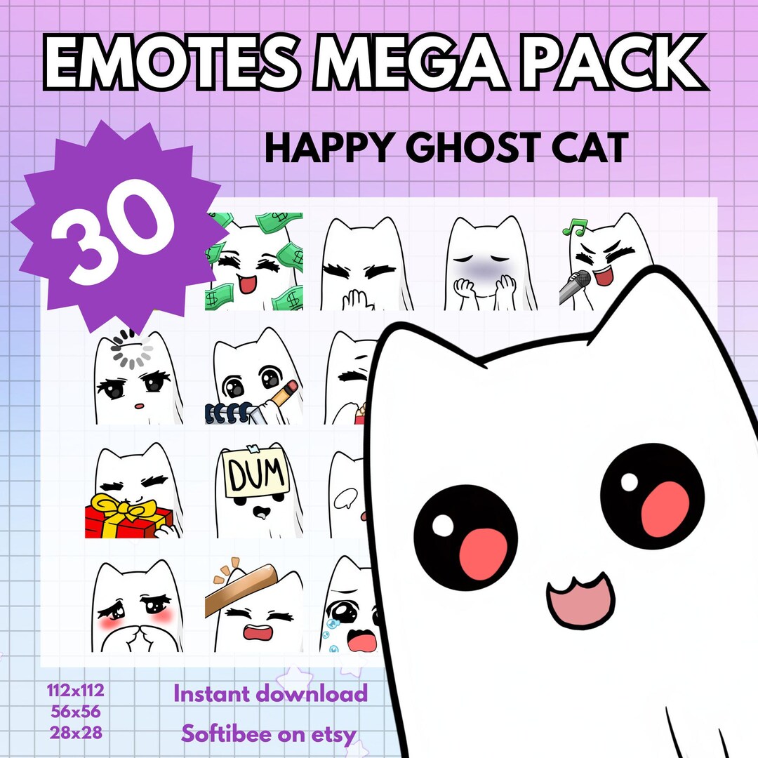 Ghost Cat Emotes Twitch MEGA PACK ! X30 Emote Chibi Boy Anime Cat Model ...
