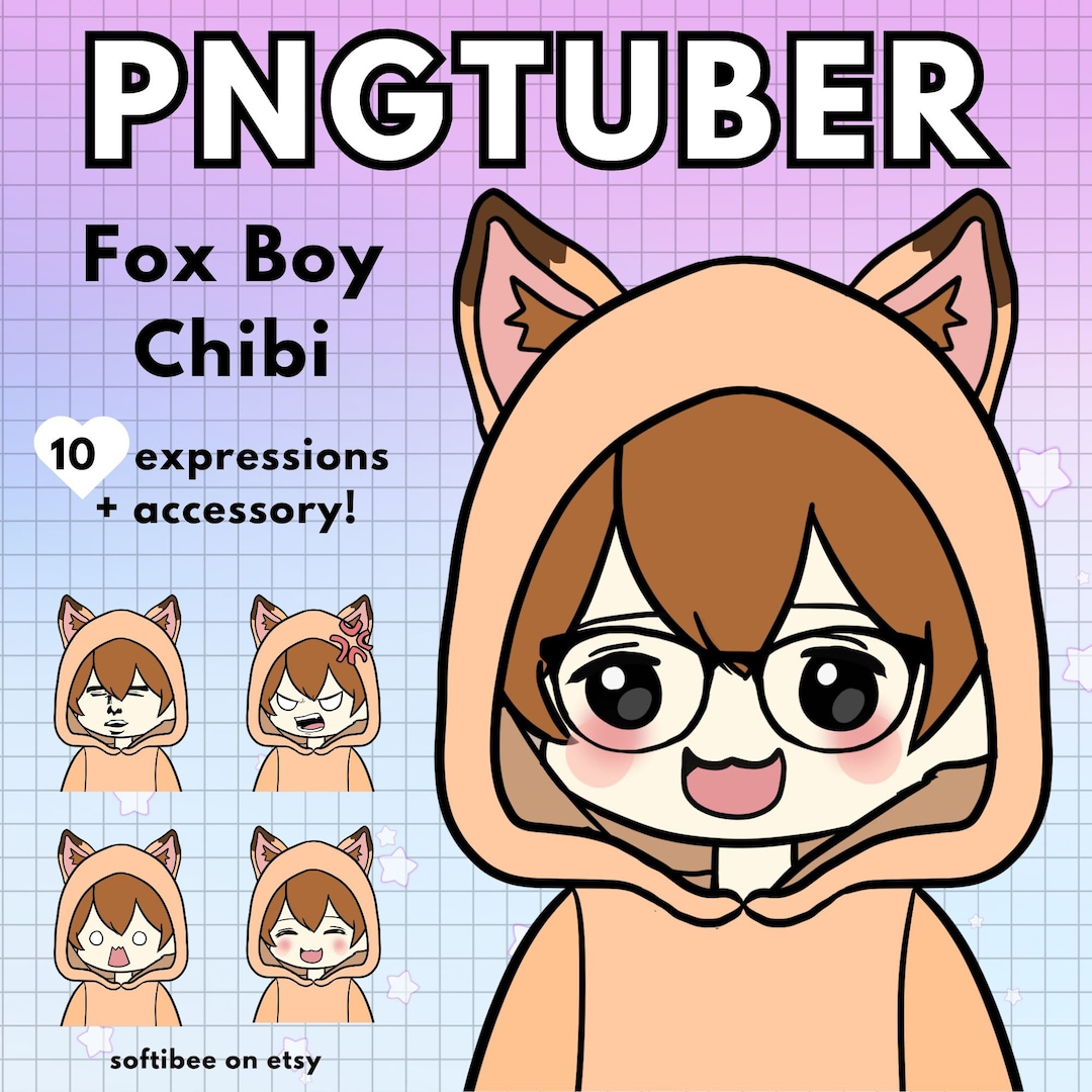 Pngtuber Male Chibi Fox Boy / Vtuber Model Men / Brown Hair Boy With ...