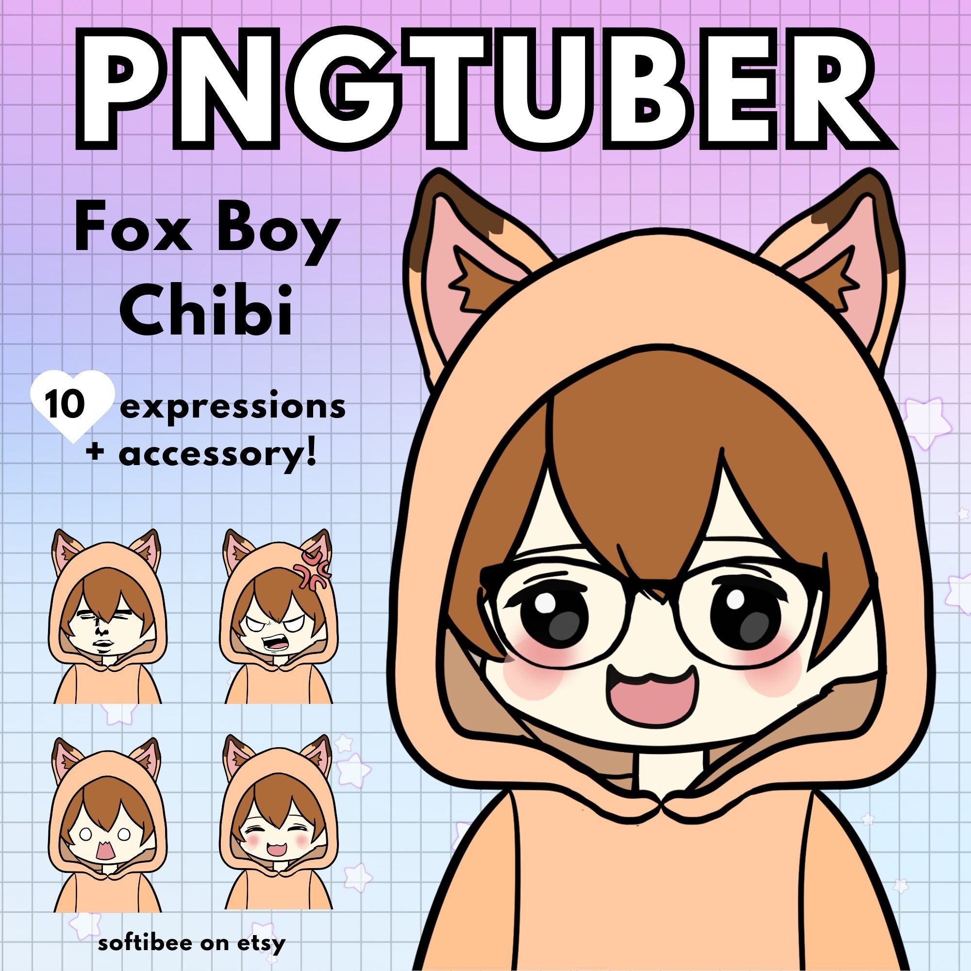 Pngtuber Male Chibi Fox Boy / Vtuber Model Men / Brown Hair - Etsy