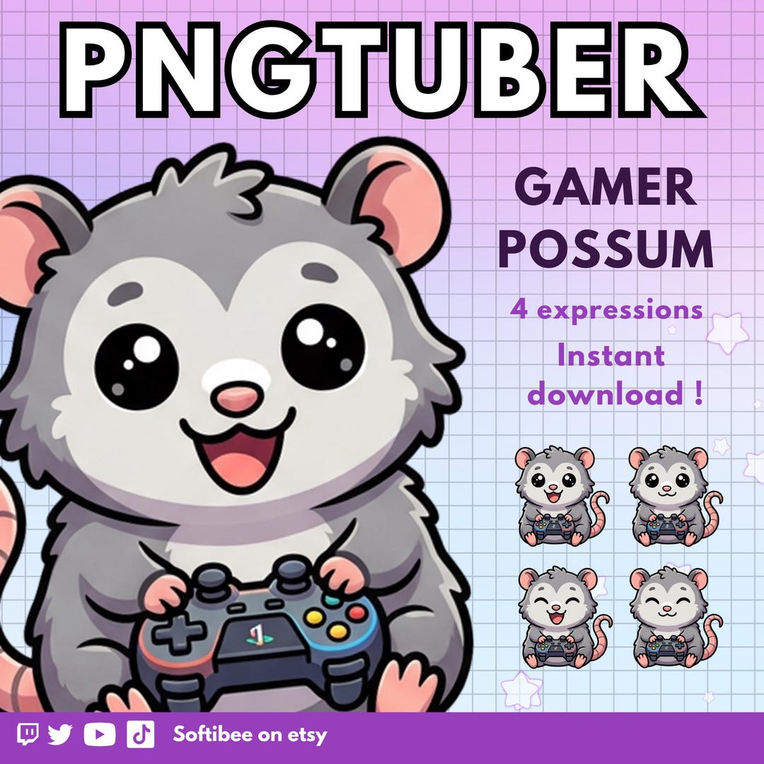 Possum Pngtuber Model Gamer Cute 4x Chibi Png Tuber Avatars for Twitch ...