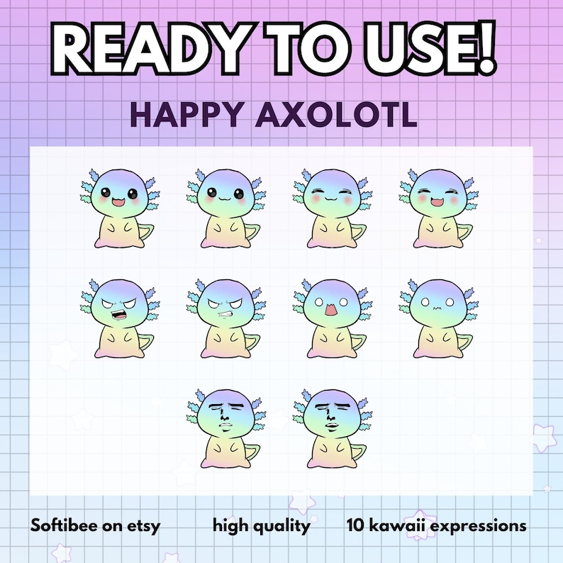 Axolotl Pngtuber X10 Rainbow V-tuber Premade Png Tuber | Kawaii Animal ...