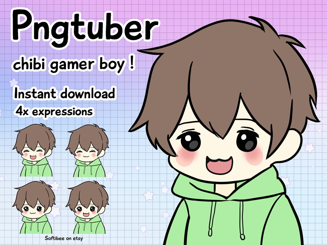 Pngtuber Male Premade Vtuber Model ! Brown Hair & Hoodie Chibi Boy Png ...