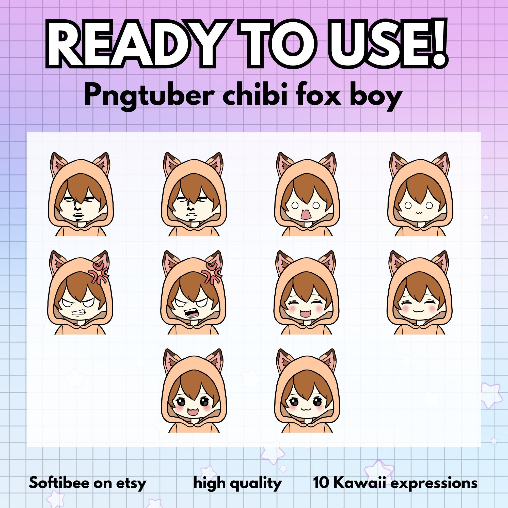 Pngtuber Male Chibi Fox Boy / Vtuber Model Men / Brown Hair - Etsy