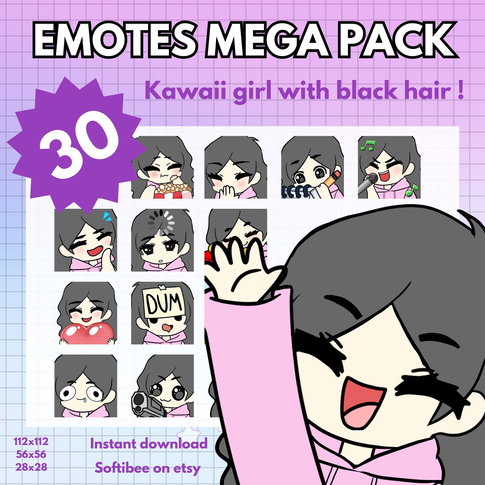 Girl Emotes Twitch MEGA PACK X30 Emote Chibi Girl Anime With Brown Hair ...