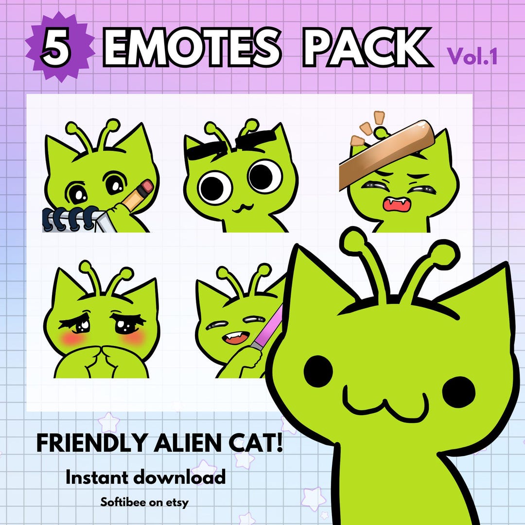 Twitch Emotes Alien Cat | 5x PACK | Kawaii Cat Emotes for Gaming ...