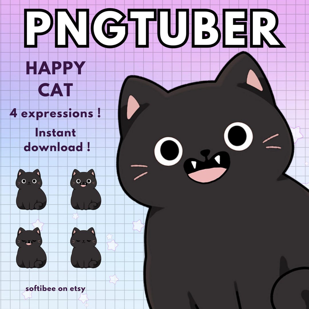 Pngtuber Cat Vtuber Model for Twitch | 4x Black Png Tuber Reactive ...