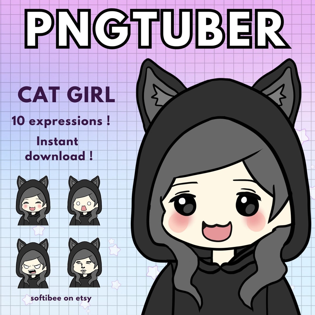 Catgirl Vtuber Model Male With Black Hair ! 10x Girl Pngtuber Woman ...