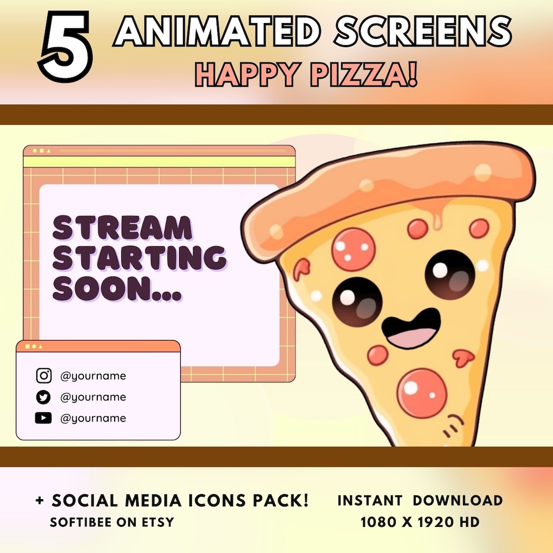 Twitch Screens Animated Pizza | 5 Pizza Chibi Anime Kawaii Food Stream ...