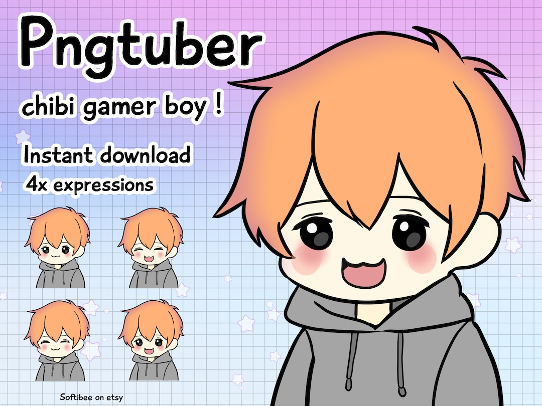 Vtuber Male Model Pngtuber Male ! X4 Chibi Boy Anime With Orange Hair ...