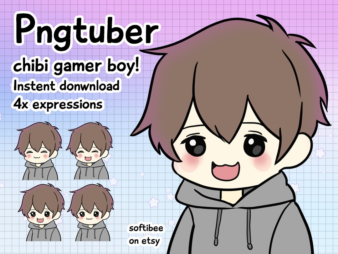 Pngtuber Male X4 Chibi Boy Anime With Brown Hair Avatars for Twitch Png ...