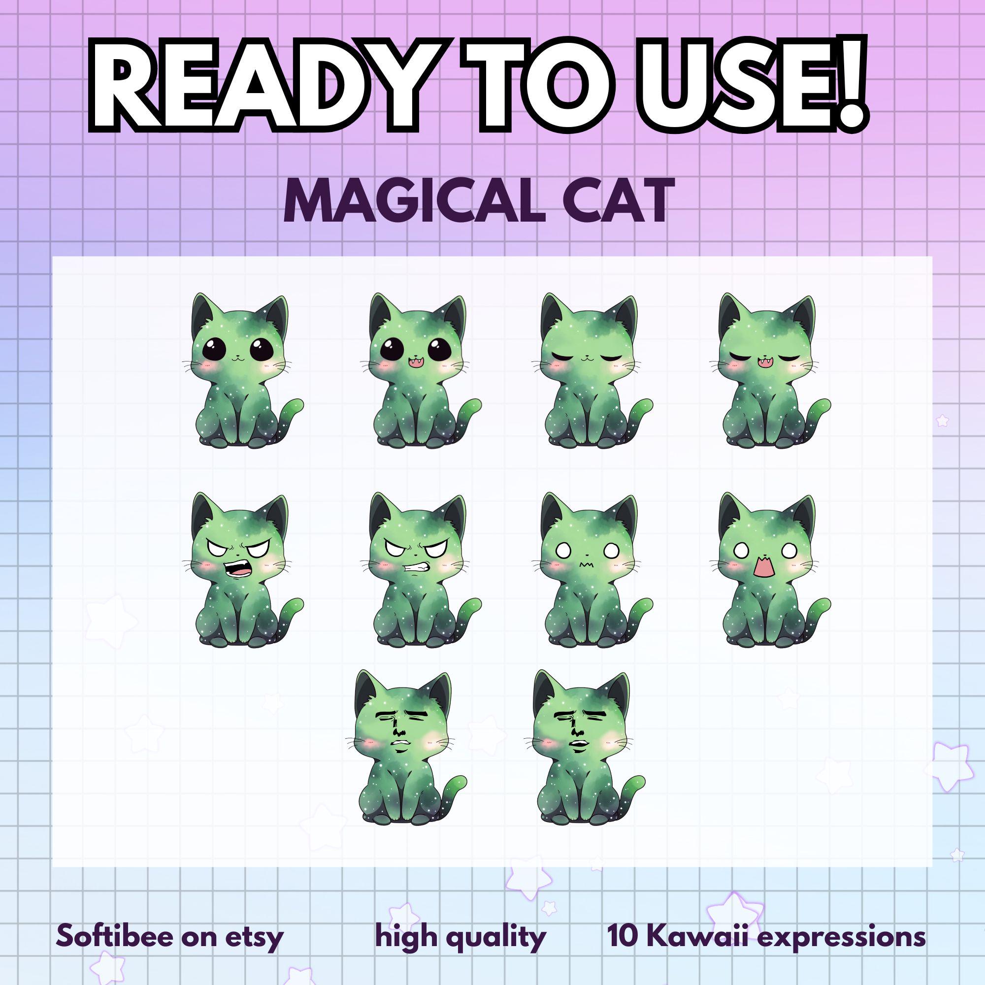 Vtuber Cat Magical Pngtuber Model for Twitch | 10x Green Png Tuber ...