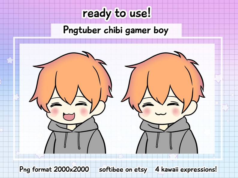 Vtuber Male Model Pngtuber Male ! X4 Chibi Boy Anime With Orange Hair ...