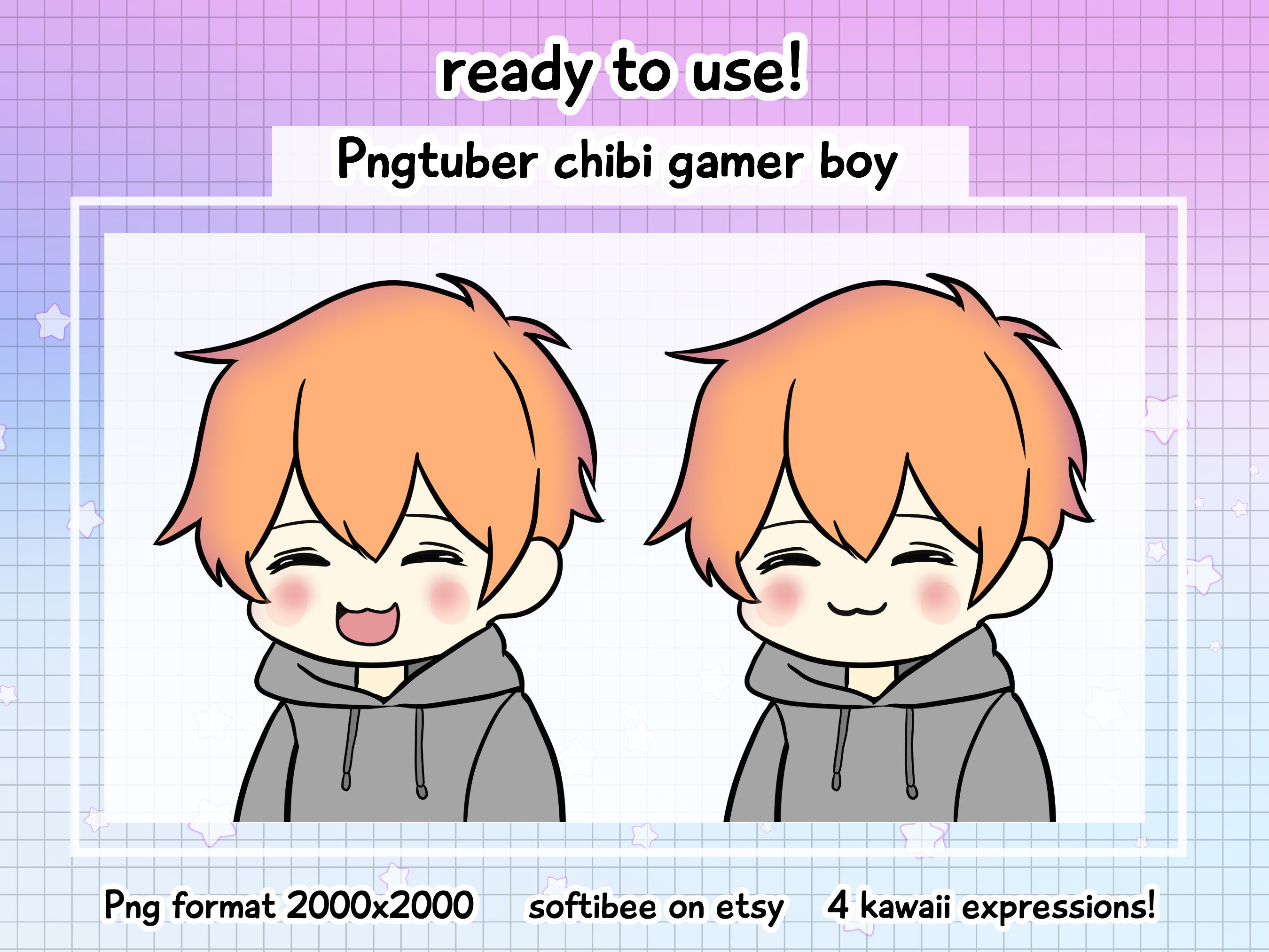 Vtuber Male Model Pngtuber Male X4 Chibi Boy Anime With - Etsy