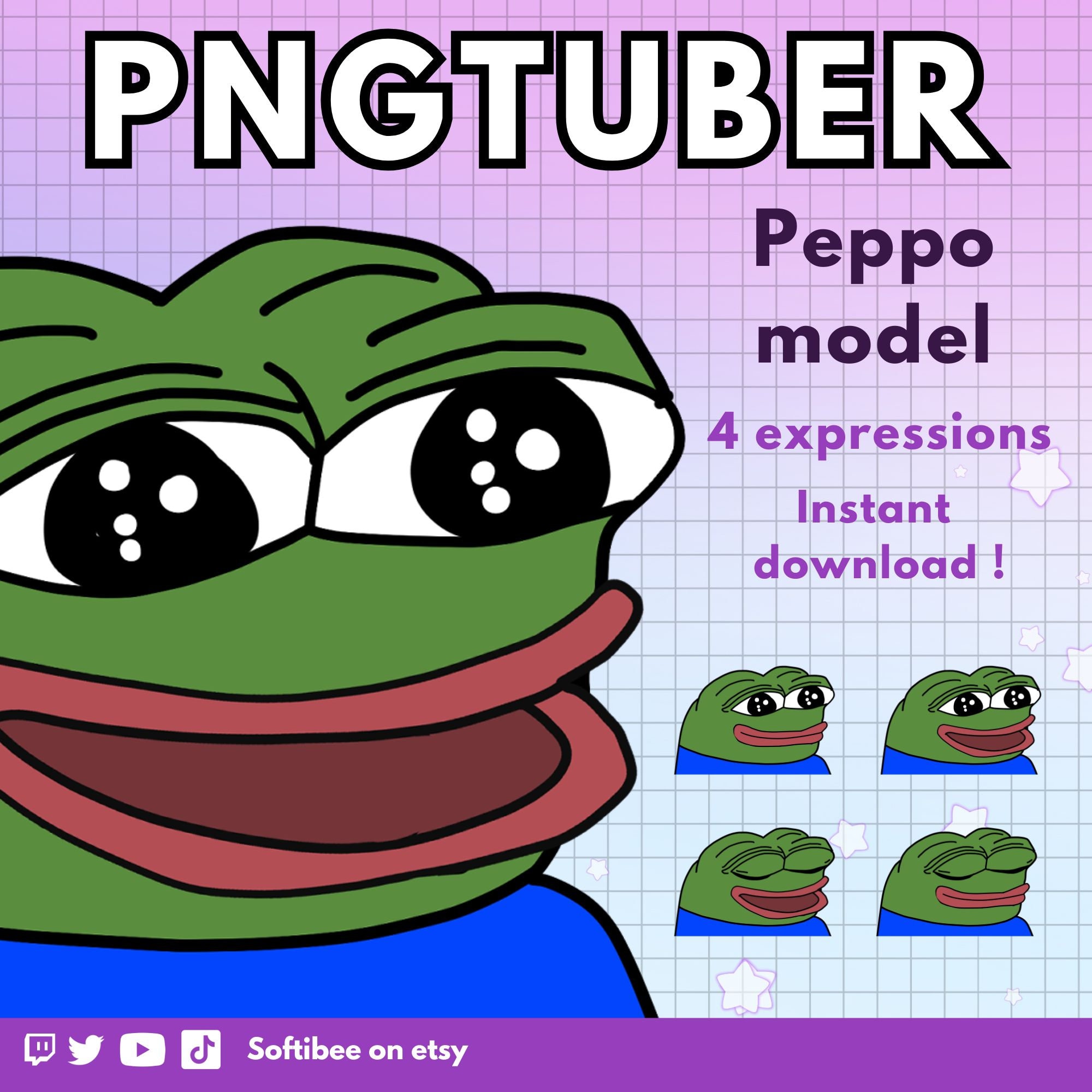 Pngtuber Frog Peepo 4x Funny Png Tuber Premade Pepe Meme Edition for Twitch Vtubers and Content ...