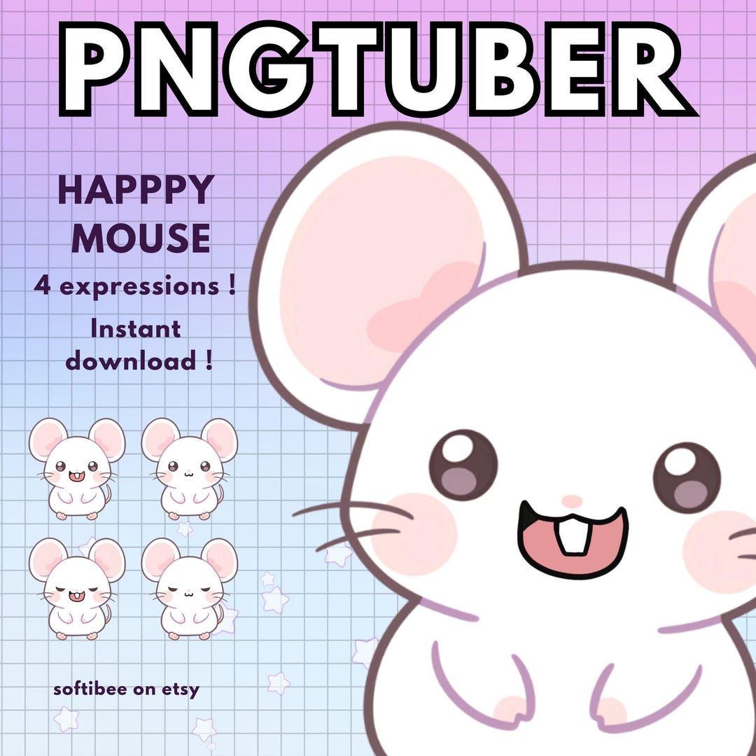 Pngtuber Mouse Vtuber Model for Twitch | 4x White Png Tuber Reactive ...