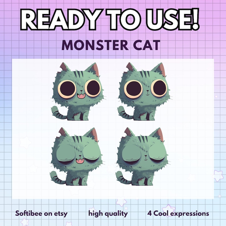 Pngtuber Cat Monster | Furry Chibi Cat Png Tuber Premade ( 4 Emotions ...