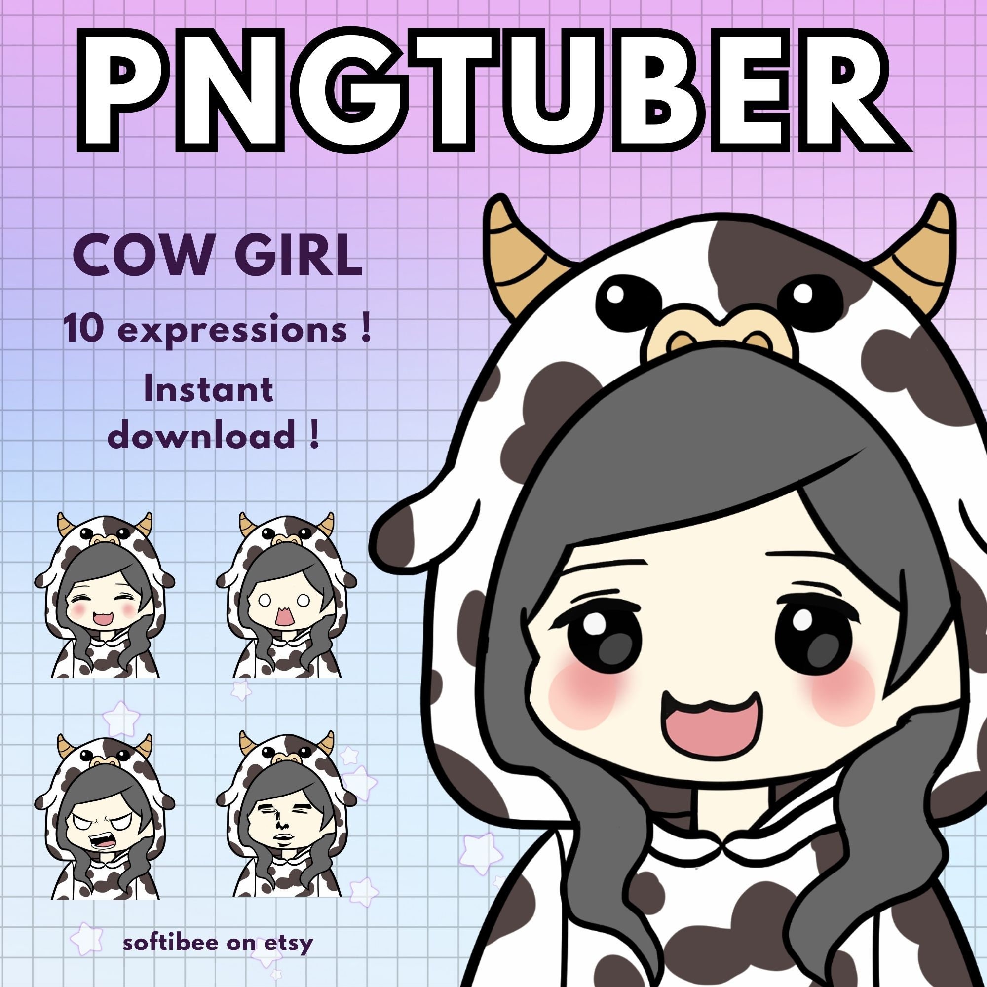 Pngtuber Girl Model Cow 10x Chibi Black Hair Png Tuber Avatars for ...