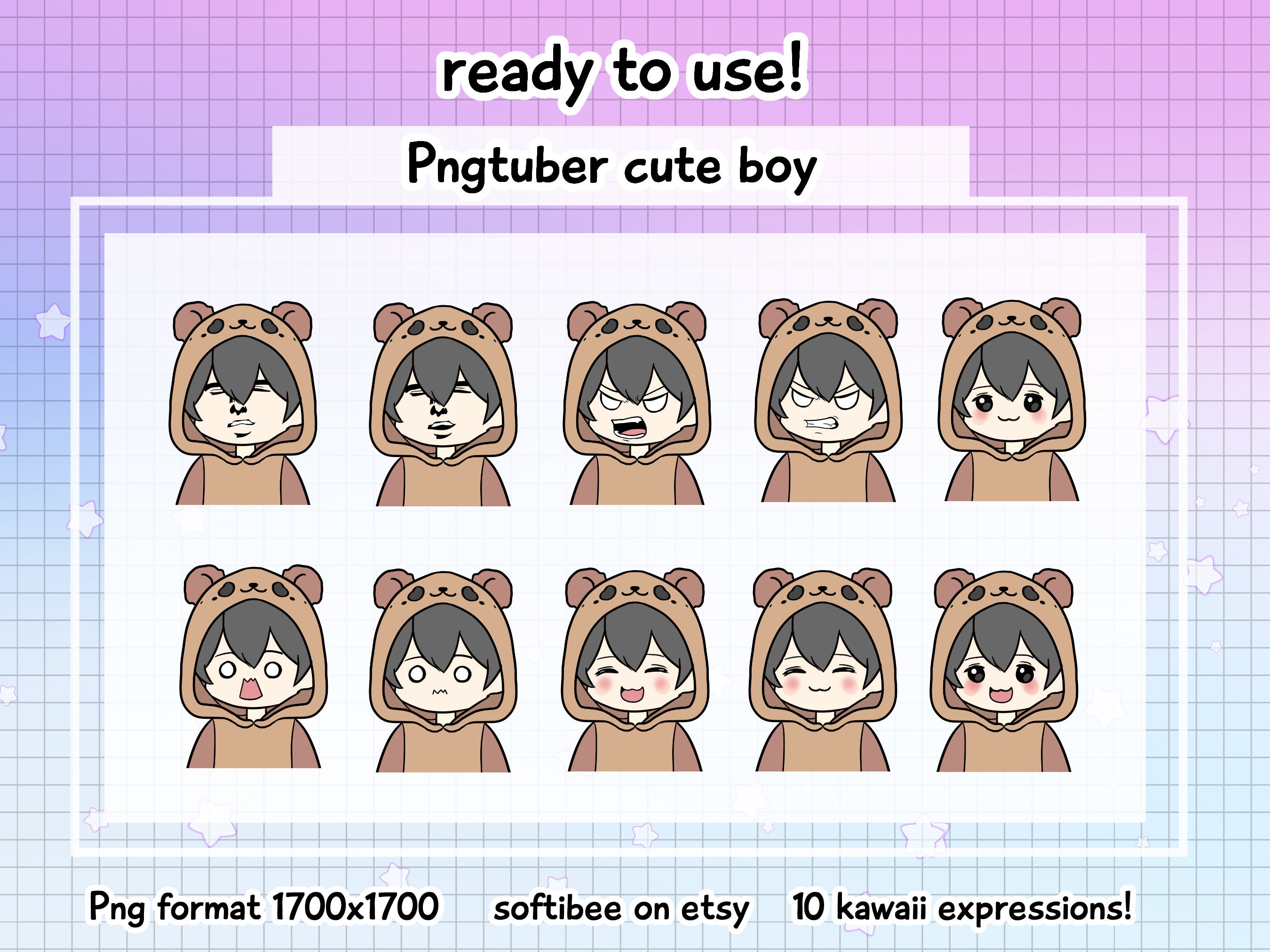 Pngtuber Bear Chibi X10 Png Tuber Brown Cute Boy Anime Model Male for ...
