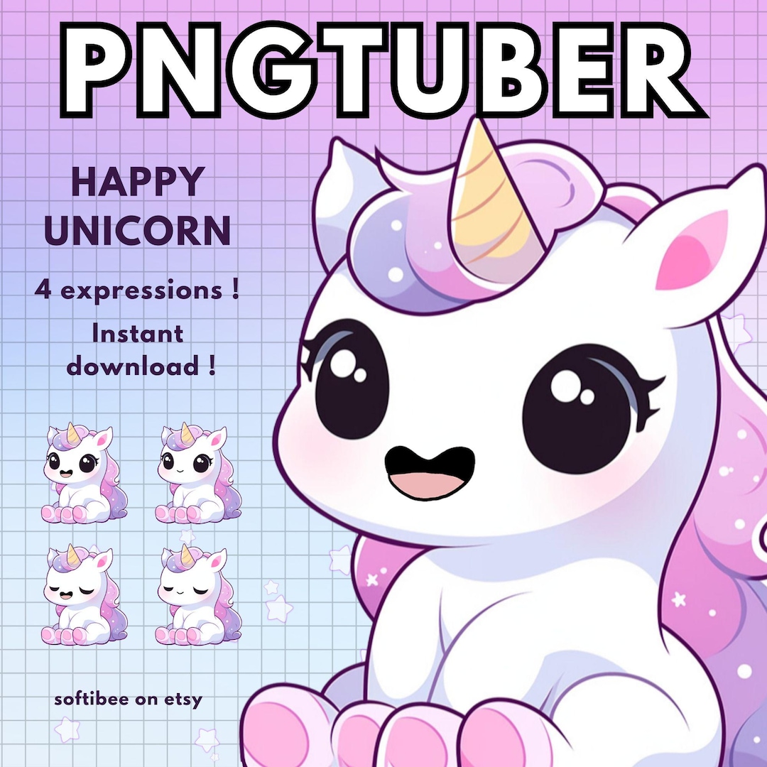 Vtuber Unicorn Pngtuber Model for Twitch | 4x Png Tuber Reactive ...