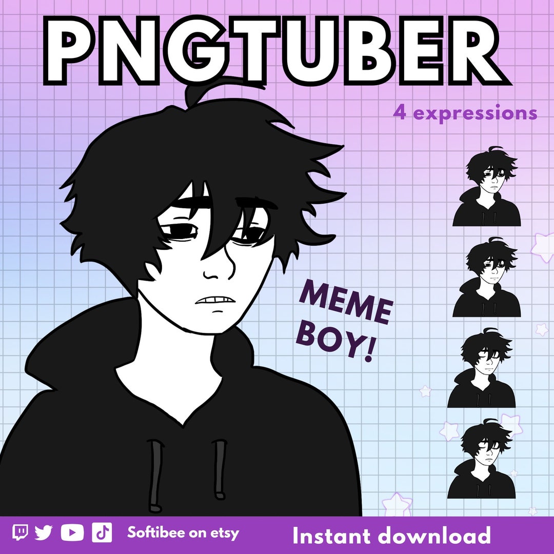 Pngtuber Male ! X4 Png Tuber Meme Boy Anime With Black Hair Vtuber ...