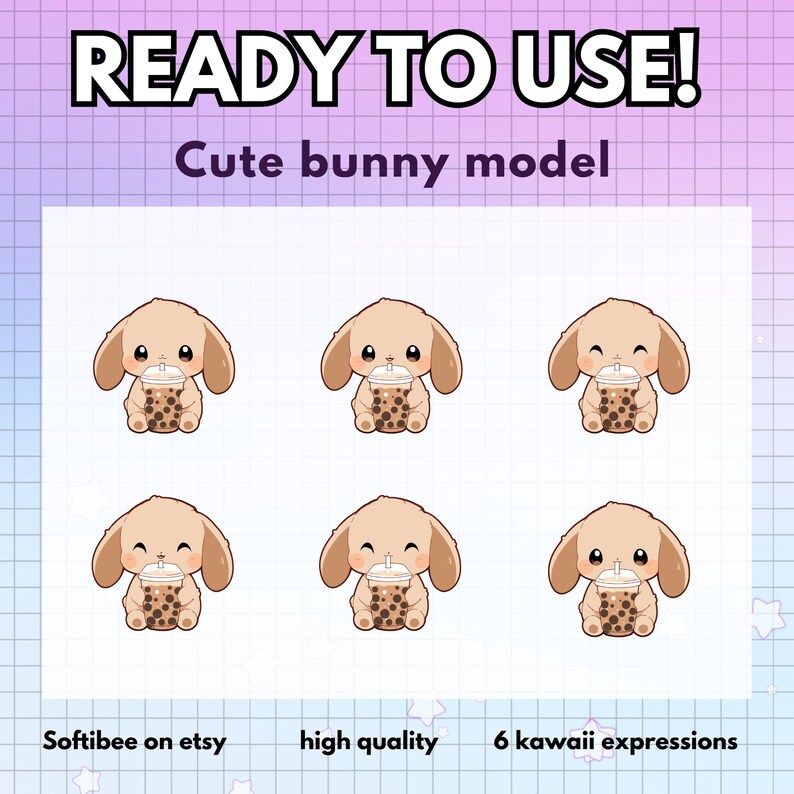 Vtuber Cute Bunny for Twitch | 4x Reactive Pngtuber Bunny Avatars ...