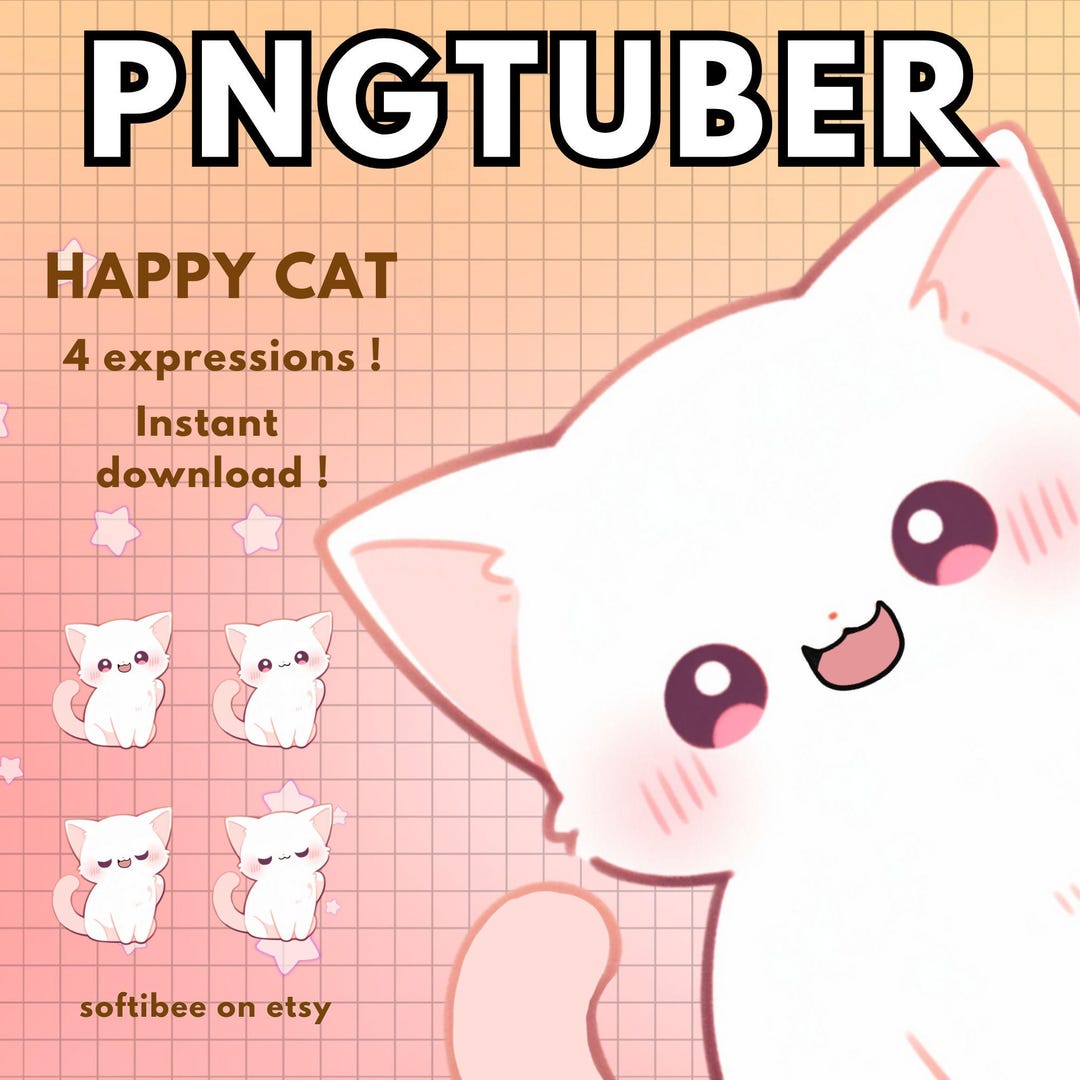Pngtuber Cat Vtuber Model for Twitch | 4x White Png Tuber Reactive ...