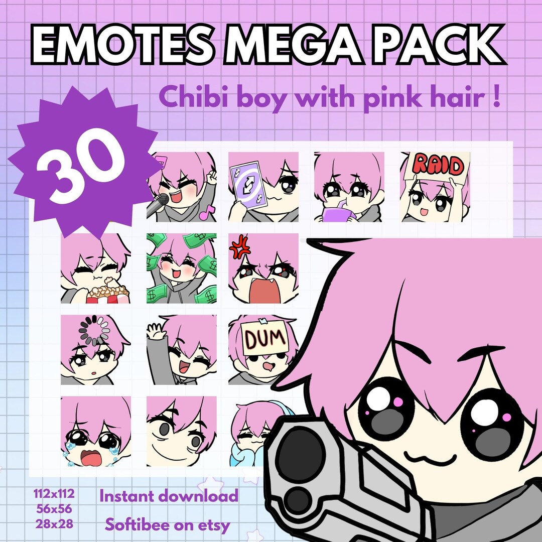 Boy Emotes Twitch MEGA PACK ! X30 Emote Chibi Boy Anime With Brown Hair ...