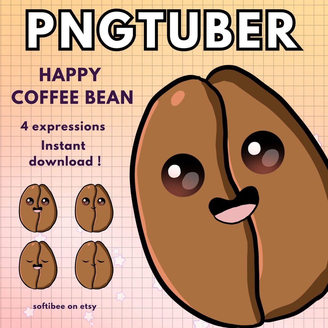 Pngtuber Coffee Bean 4x | Cozy Food Chibi Vtuber Model for Twitch ...