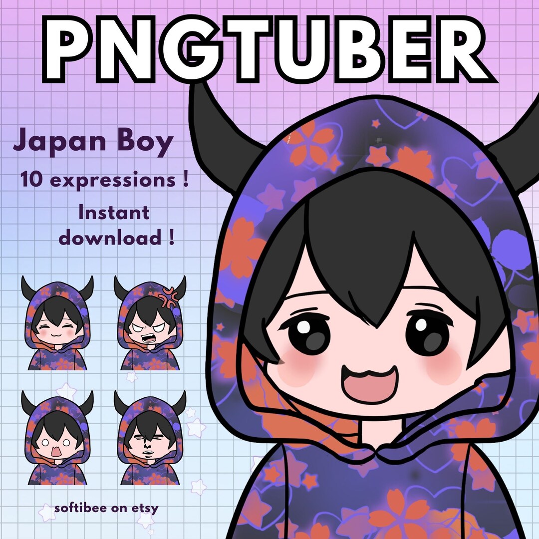 Pngtuber Male Model 10x Japan Boy Png Tuber for Twitch Pngtuber Gamer ...